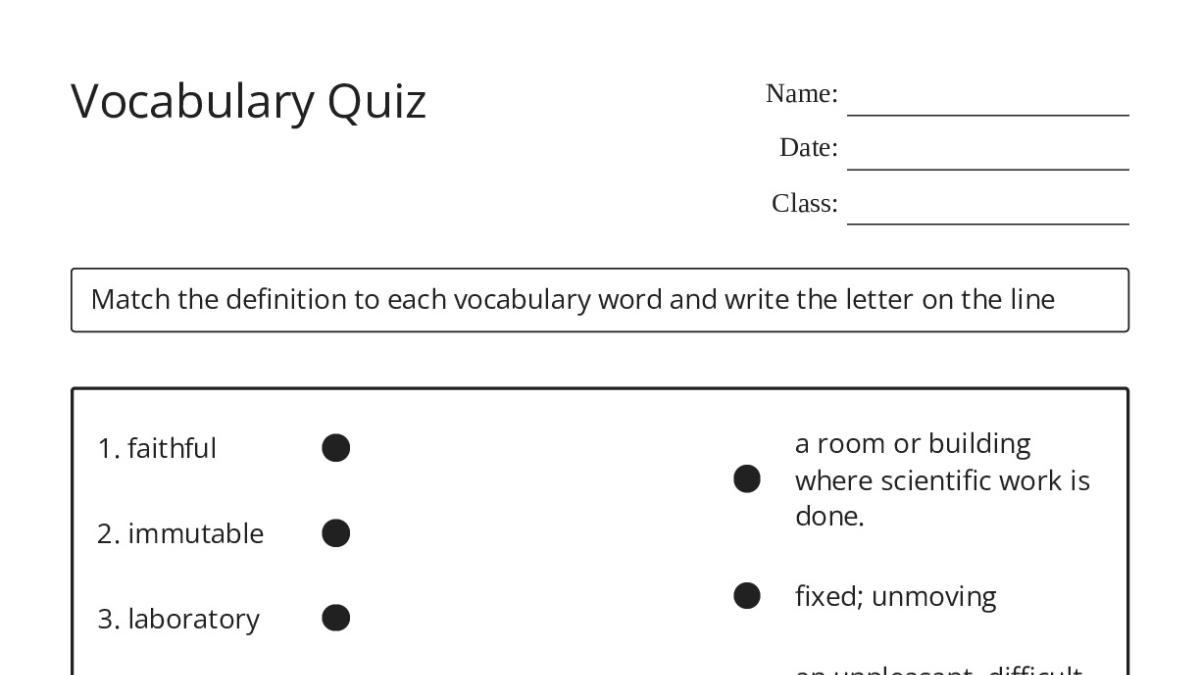 Vocabulary Quiz - My Worksheet Maker: Create Your Own Worksheets