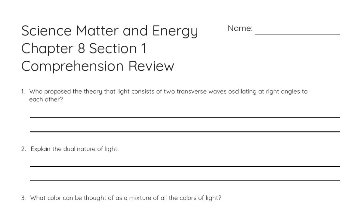 Science Matter and Energy Chapter 8 Section 1 Comprehension Review - My ...
