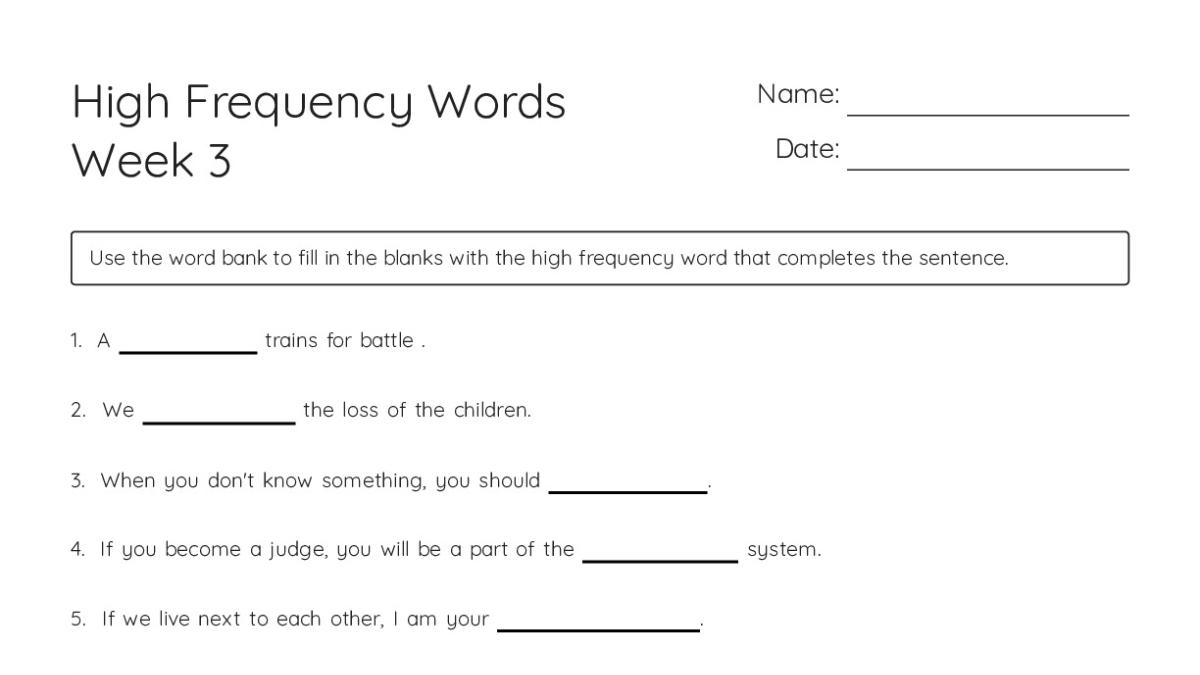 High Frequency Words Week 3 - My Worksheet Maker: Create Your Own ...