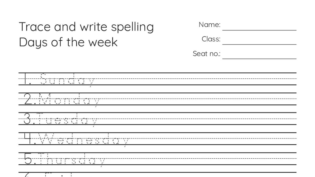 Trace and write spelling Days of the week - My Worksheet Maker: Create ...