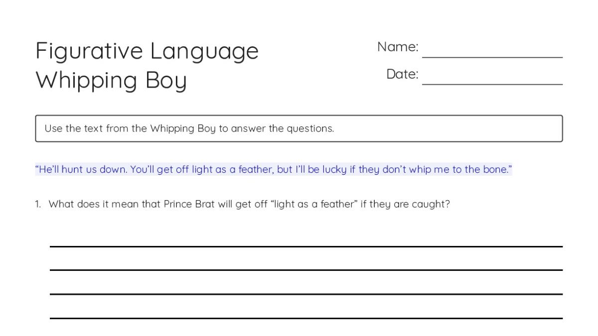 Figurative Language Whipping Boy - My Worksheet Maker: Create Your Own ...