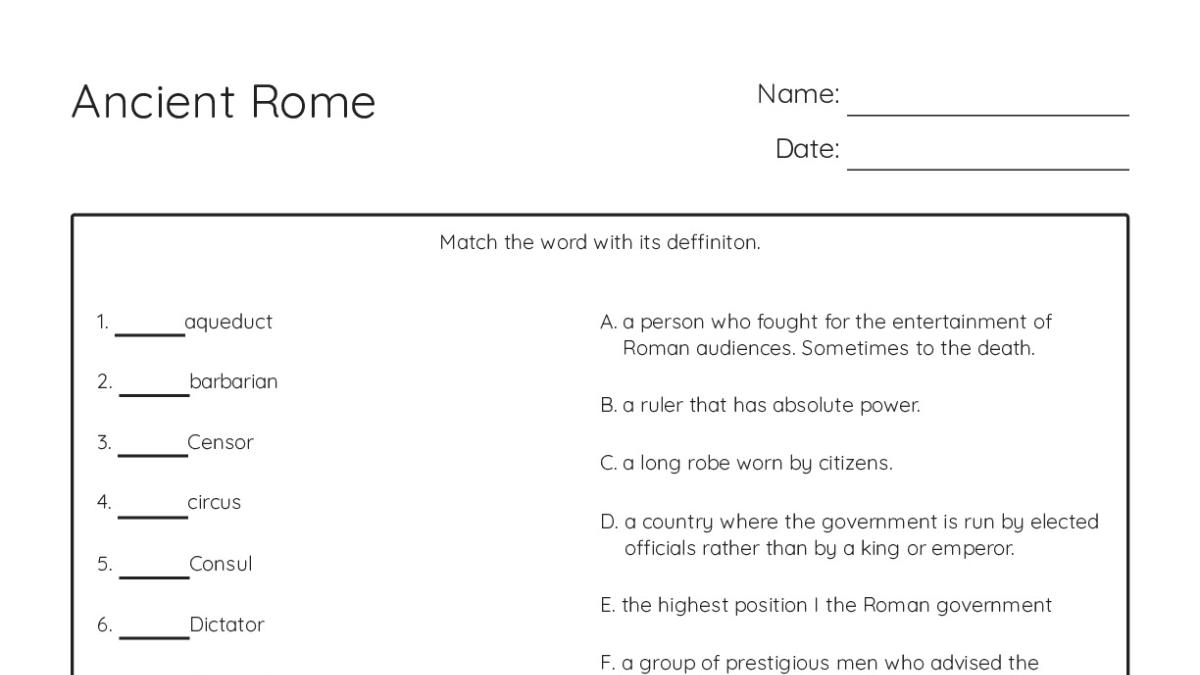 Ancient Rome - My Worksheet Maker: Create Your Own Worksheets
