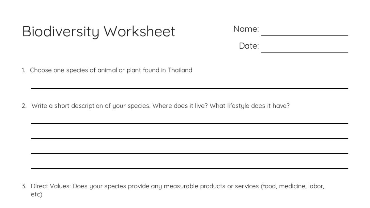 Biodiversity Worksheet - My Worksheet Maker: Create Your Own Worksheets