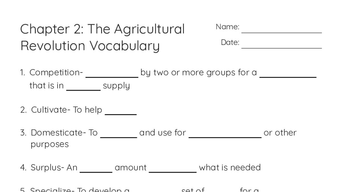 Chapter 2: The Agricultural Revolution Vocabulary - My Worksheet Maker ...