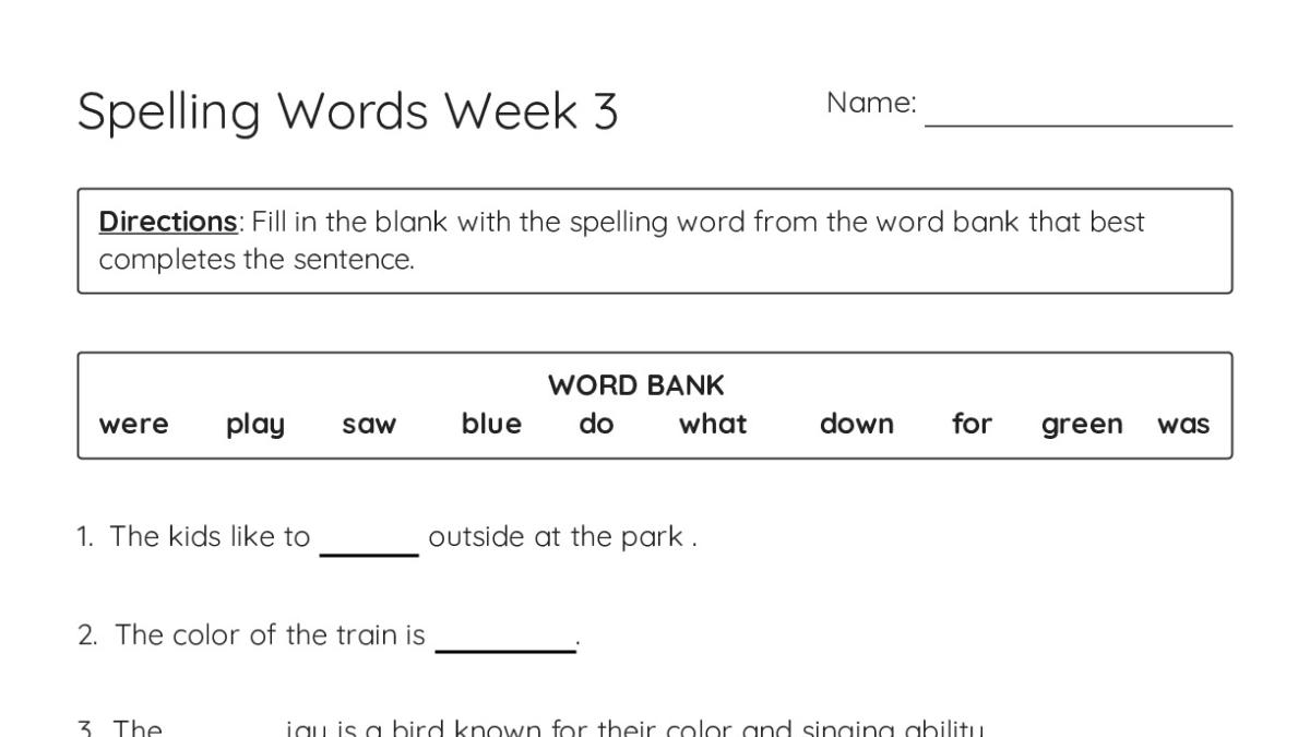 Spelling Words Week 3 - My Worksheet Maker: Create Your Own Worksheets