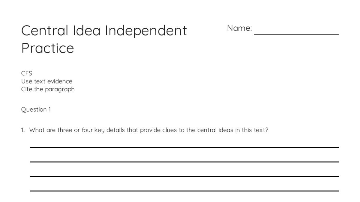 Central Idea Independent Practice - My Worksheet Maker: Create Your Own ...