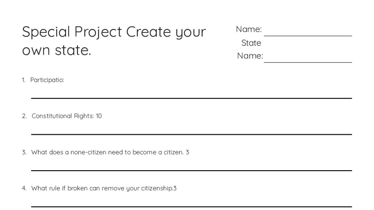 Special Project Create your own state. - My Worksheet Maker: Create ...