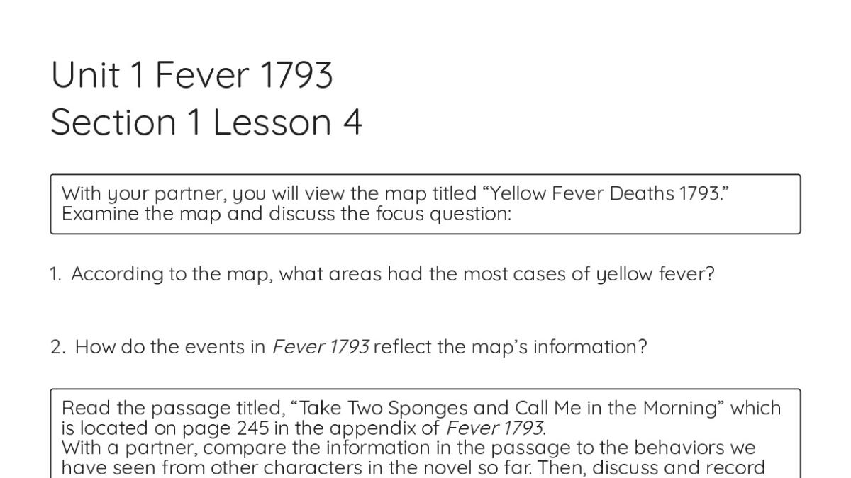 Unit 1 Fever 1793 Section 1 Lesson 4 - My Worksheet Maker: Create Your ...