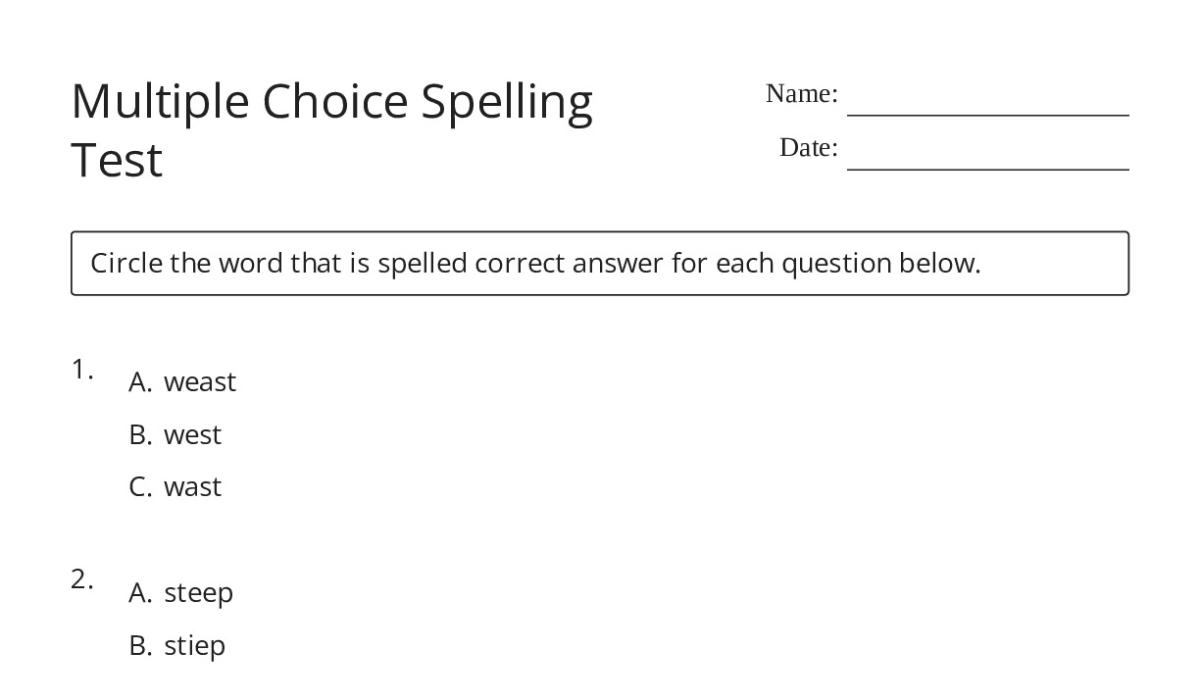 Multiple Choice Spelling Test - My Worksheet Maker: Create Your Own ...