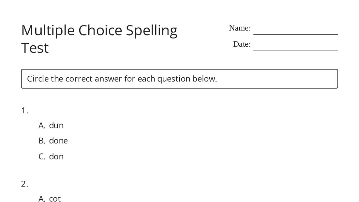Multiple Choice Spelling Test - My Worksheet Maker: Create Your Own ...
