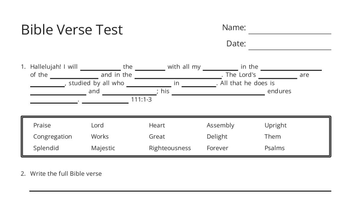 Bible Verse Test - My Worksheet Maker: Create Your Own Worksheets