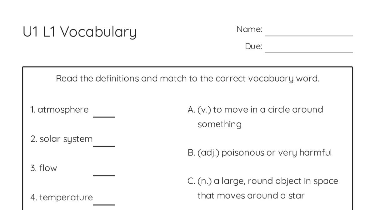U1 L1 Vocabulary - My Worksheet Maker: Create Your Own Worksheets