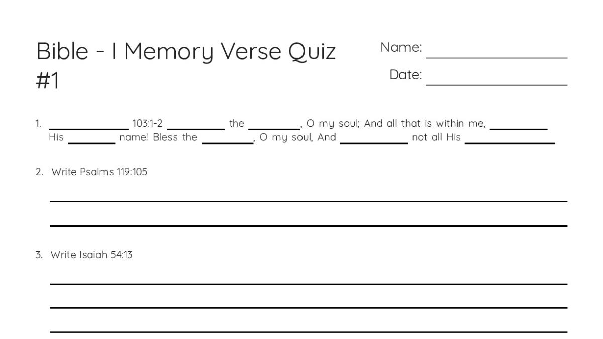 Bible - I Memory Verse Quiz #1 - My Worksheet Maker: Create Your Own ...
