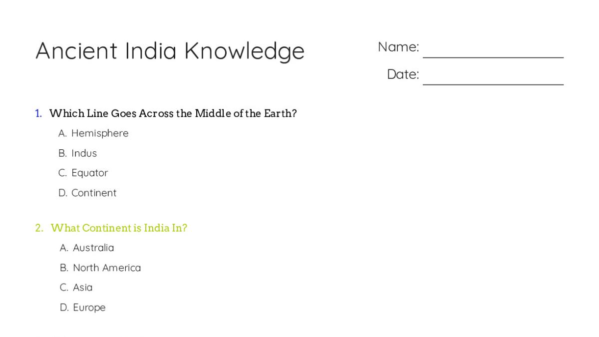 Ancient India Knowledge - My Worksheet Maker: Create Your Own Worksheets