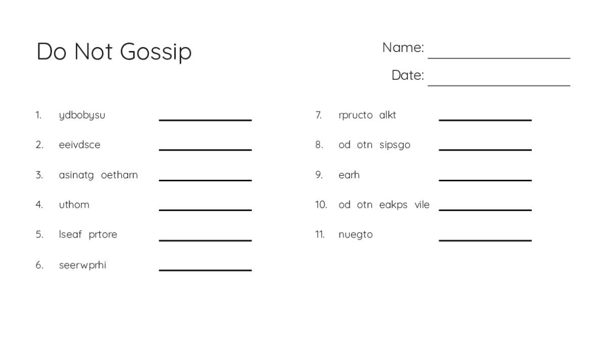Do Not Gossip - My Worksheet Maker: Create Your Own Worksheets