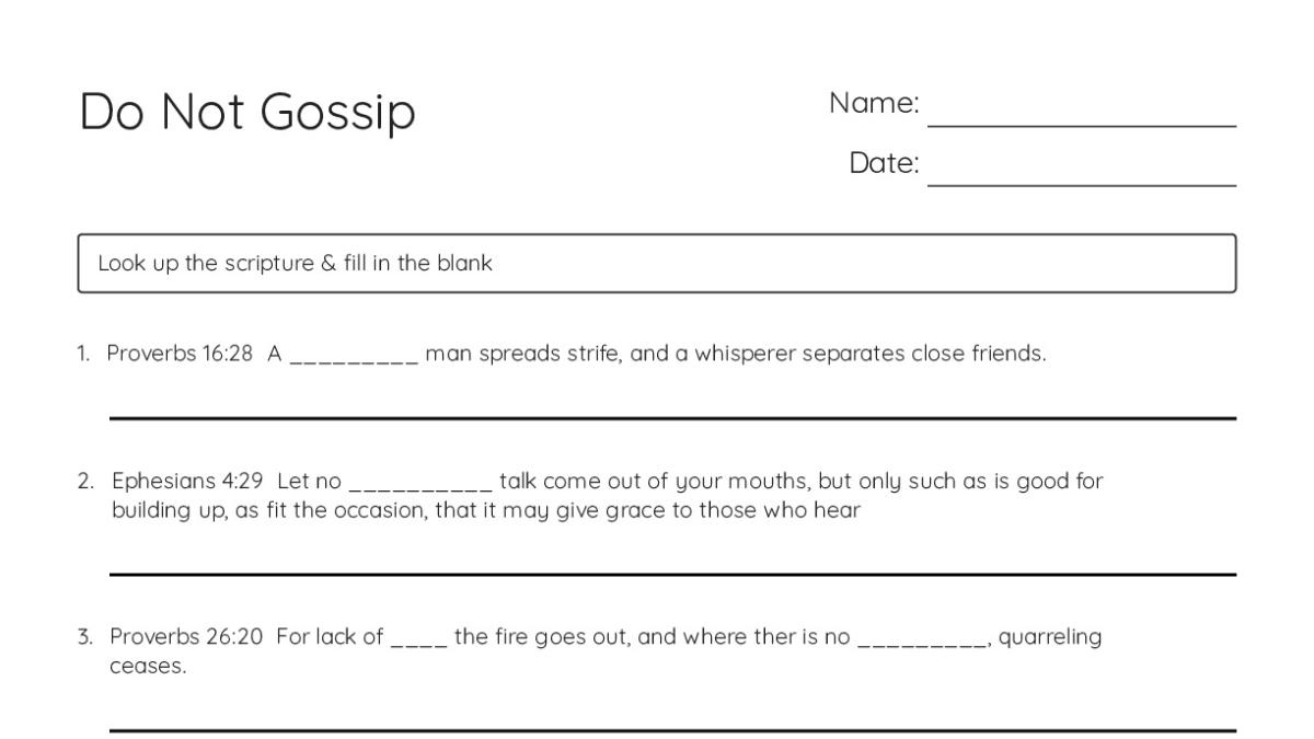 Do Not Gossip - My Worksheet Maker: Create Your Own Worksheets