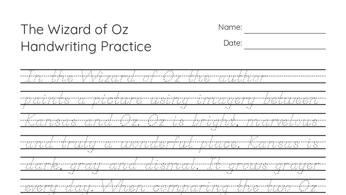 The Wizard of Oz Handwriting Practice - My Worksheet Maker: Create Your ...
