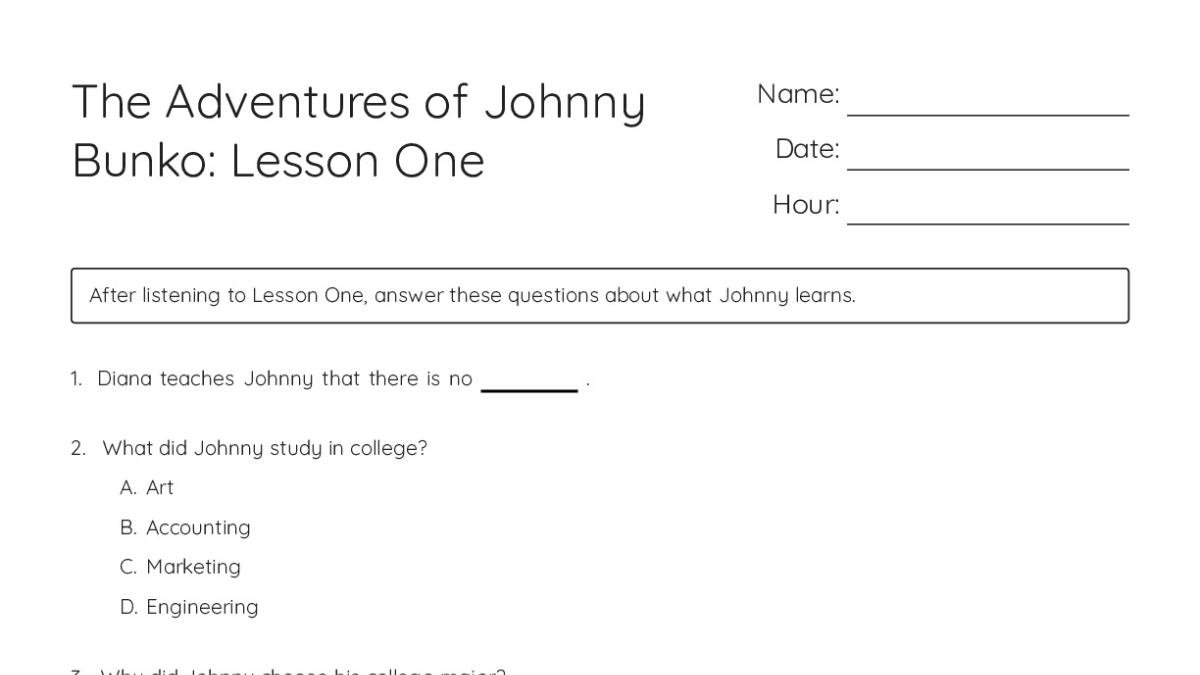 The Adventures of Johnny Bunko: Lesson One - My Worksheet Maker: Create ...