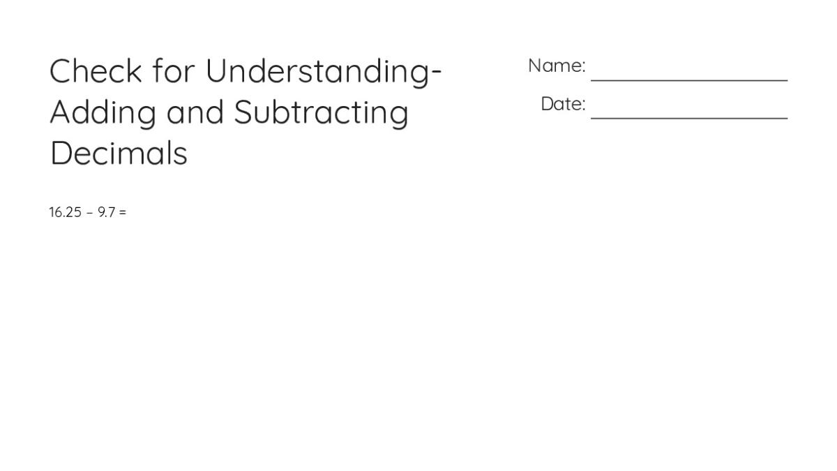 Check for Understanding-Adding and Subtracting Decimals - My Worksheet ...
