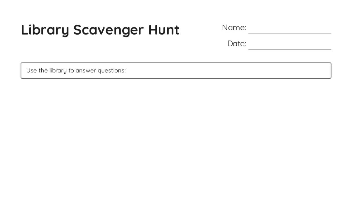 Library Scavenger Hunt - My Worksheet Maker: Create Your Own Worksheets