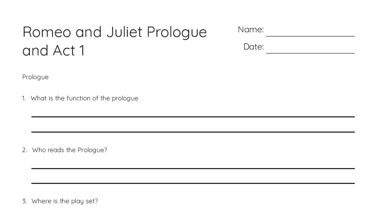 Romeo and Juliet Prologue and Act 1 - My Worksheet Maker: Create Your ...