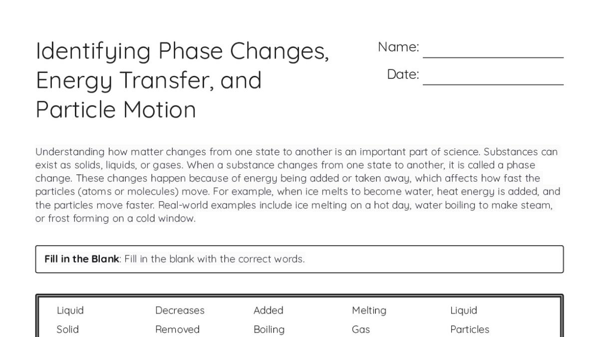 Identifying Phase Changes, Energy Transfer, and Particle Motion - My ...