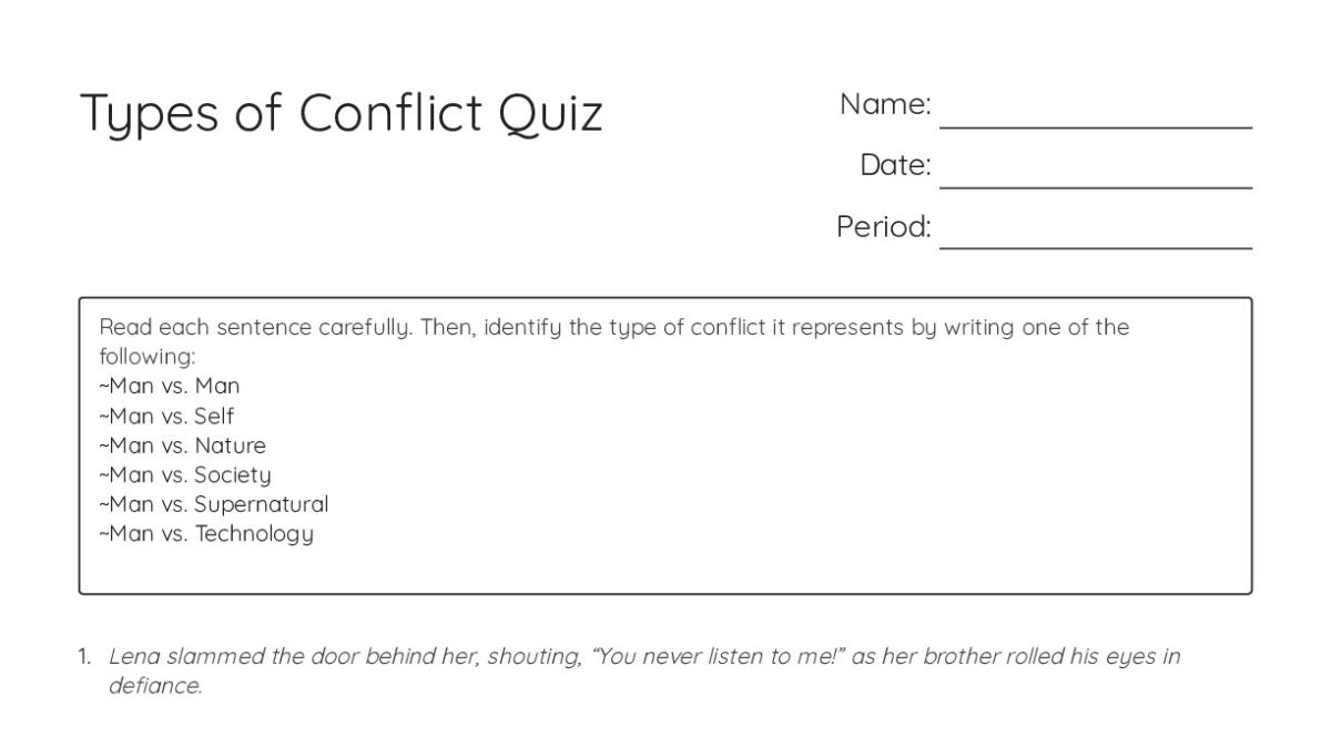 Types of Conflict Quiz - My Worksheet Maker: Create Your Own Worksheets