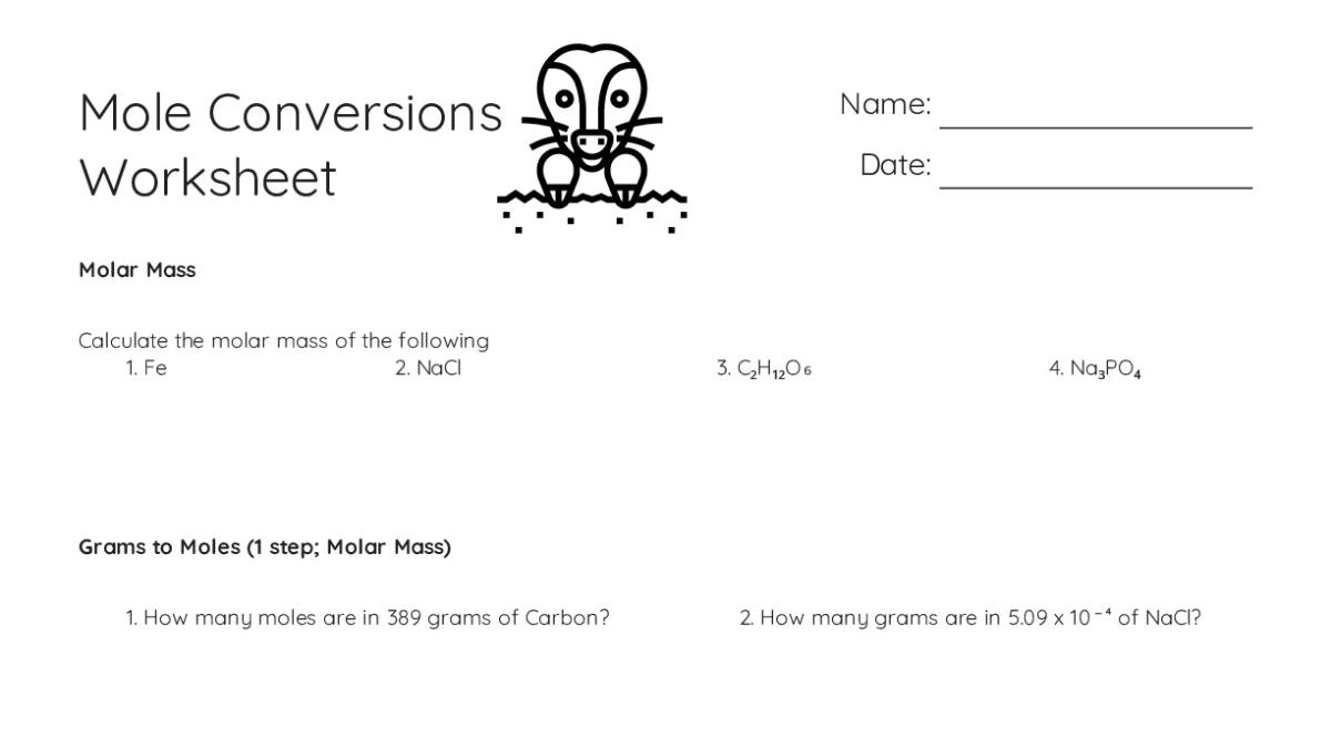 Mole Conversions Worksheet - My Worksheet Maker: Create Your Own Worksheets
