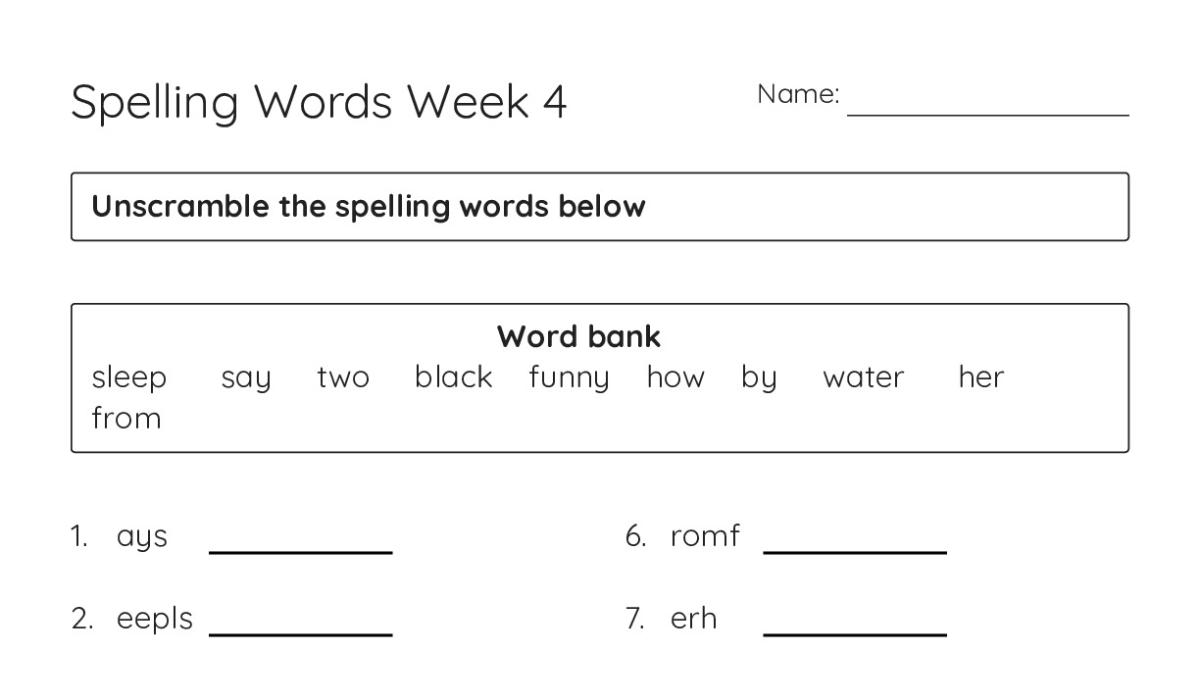 Spelling Words Week 4 - My Worksheet Maker: Create Your Own Worksheets