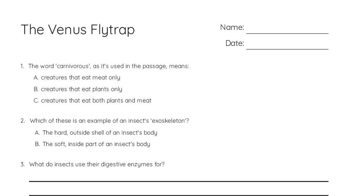 The Venus Flytrap - My Worksheet Maker: Create Your Own Worksheets