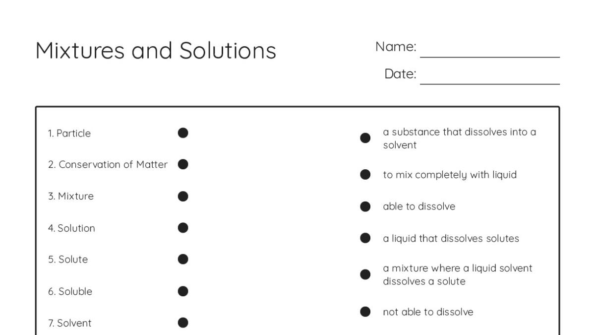 Mixtures and Solutions - My Worksheet Maker: Create Your Own Worksheets