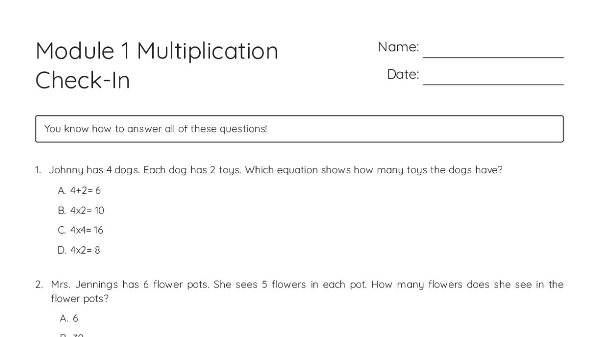 Module 1 Multiplication Check-In - My Worksheet Maker: Create Your Own ...