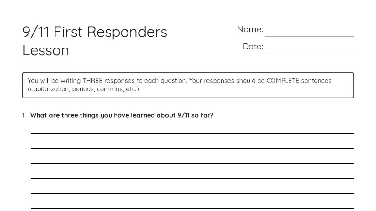 9/11 First Responders Lesson - My Worksheet Maker: Create Your Own ...