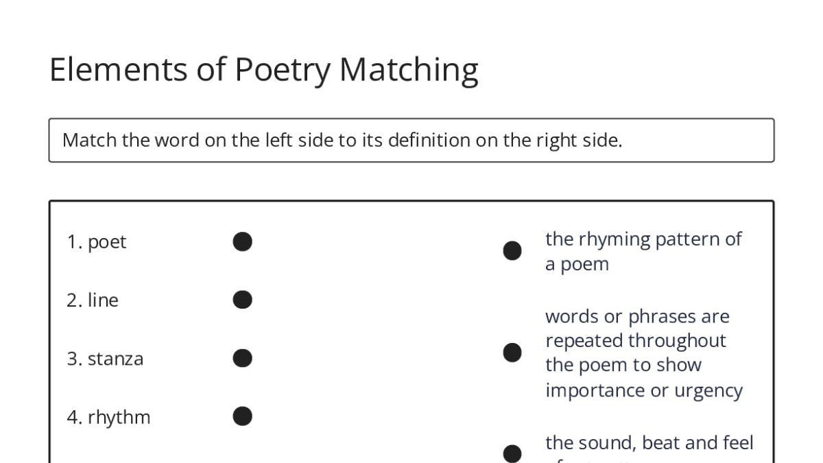 Elements of Poetry Matching - My Worksheet Maker: Create Your Own ...