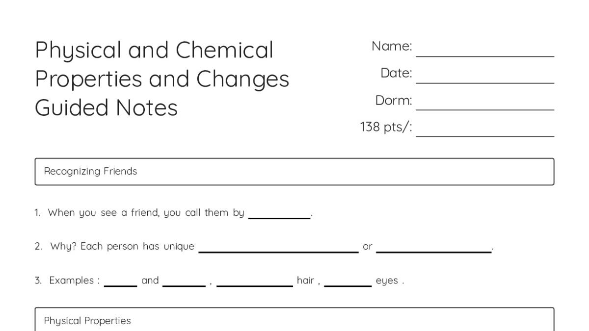 Physical and Chemical Properties and Changes Guided Notes - My ...