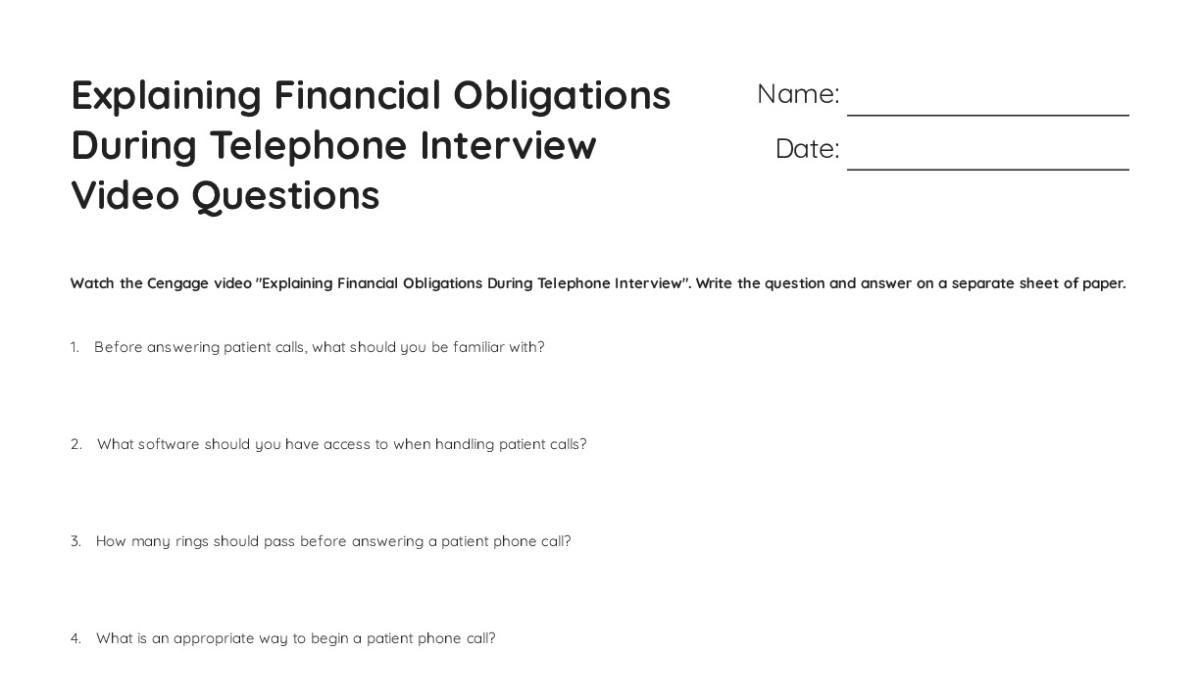 Explaining Financial Obligations During Telephone Interview Video ...