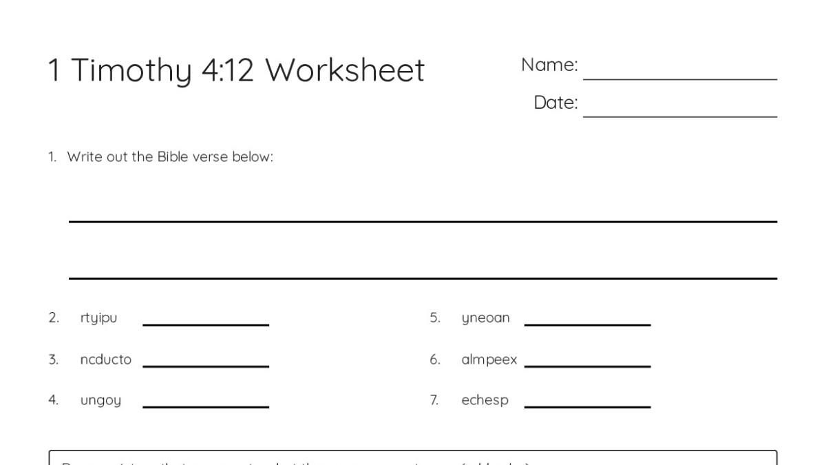 1 Timothy 4:12 Worksheet - My Worksheet Maker: Create Your Own Worksheets
