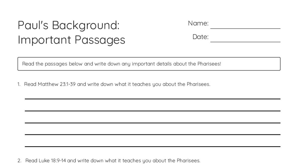 Paul's Background: Important Passages - My Worksheet Maker: Create Your ...