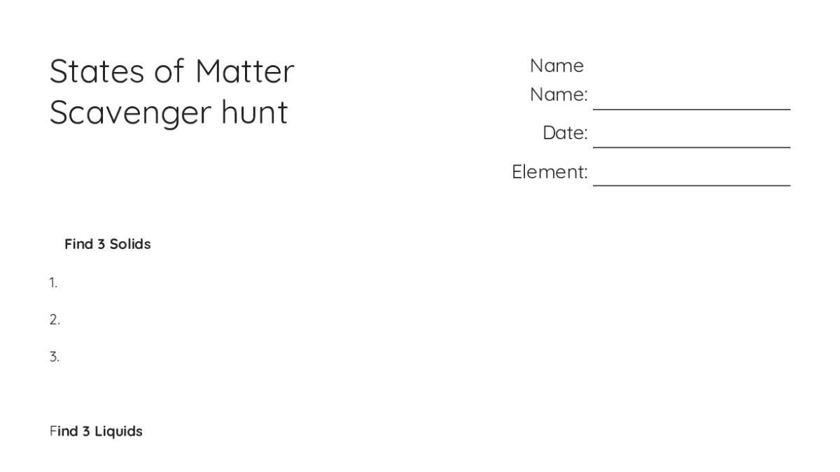 States of Matter Scavenger hunt - My Worksheet Maker: Create Your Own ...
