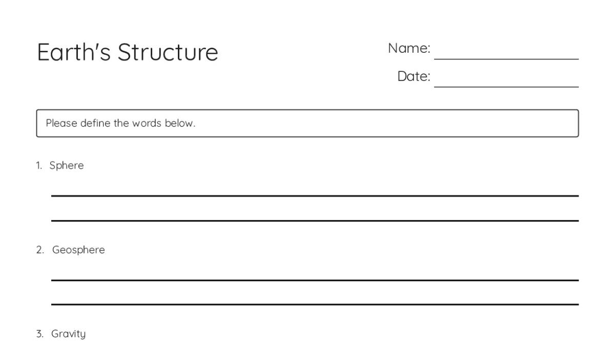 Earth's Structure - My Worksheet Maker: Create Your Own Worksheets