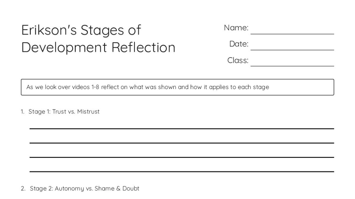 Erikson's Stages of Development Reflection - My Worksheet Maker: Create ...