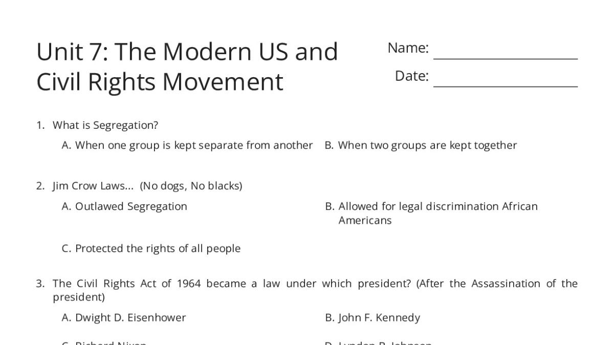 Unit 7: The Modern US and Civil Rights Movement - My Worksheet Maker ...
