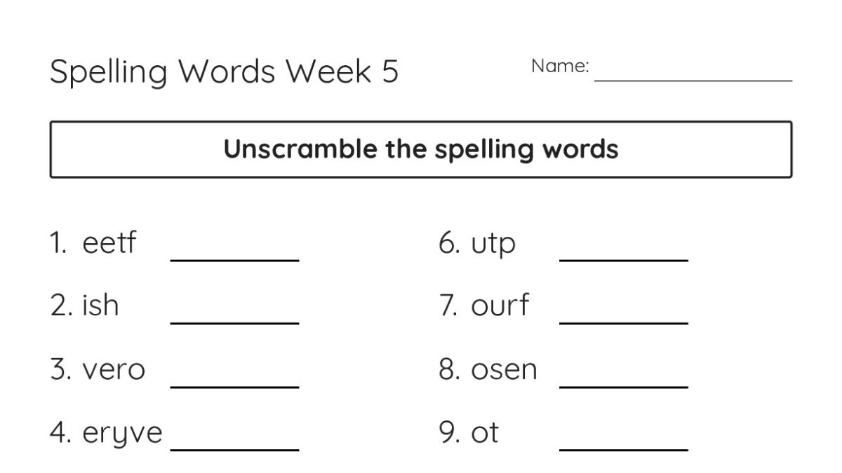Spelling Words Week 5 - My Worksheet Maker: Create Your Own Worksheets