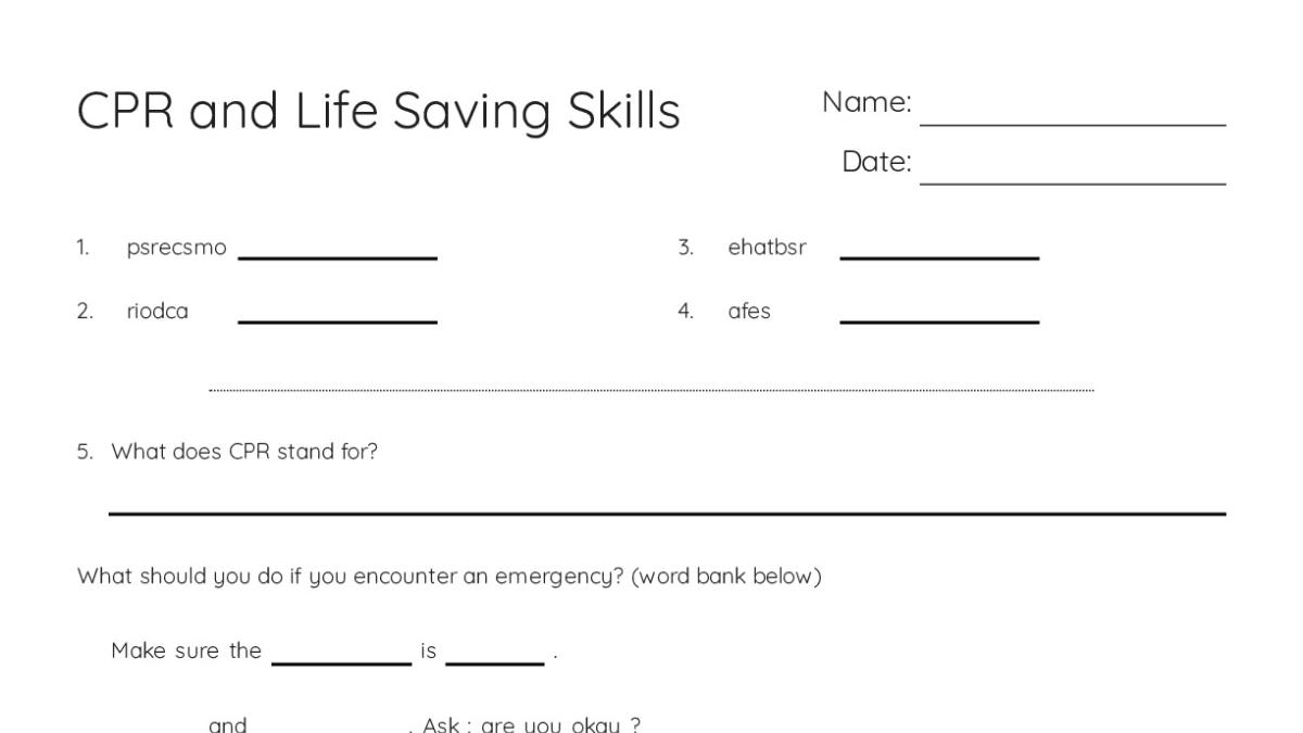 CPR and Life Saving Skills - My Worksheet Maker: Create Your Own Worksheets