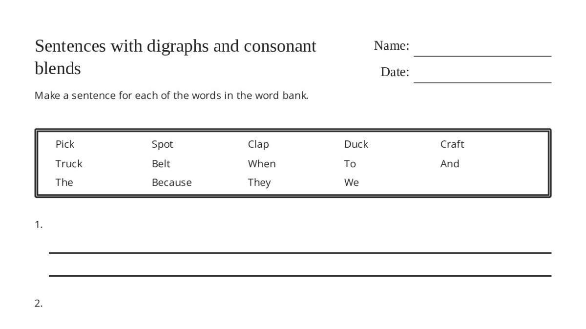 Sentences with digraphs and consonant blends - My Worksheet Maker ...