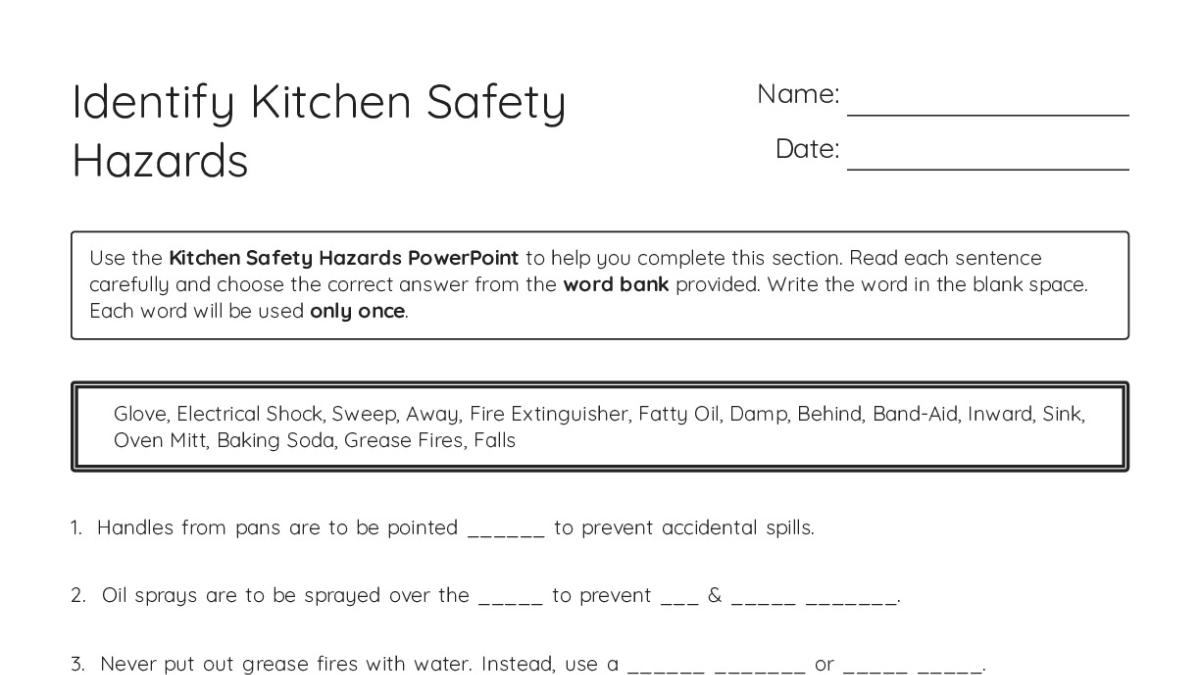 Identify Kitchen Safety Hazards - My Worksheet Maker: Create Your Own ...