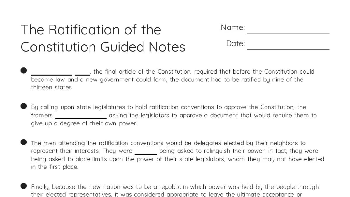 The Ratification of the Constitution Guided Notes - My Worksheet Maker ...