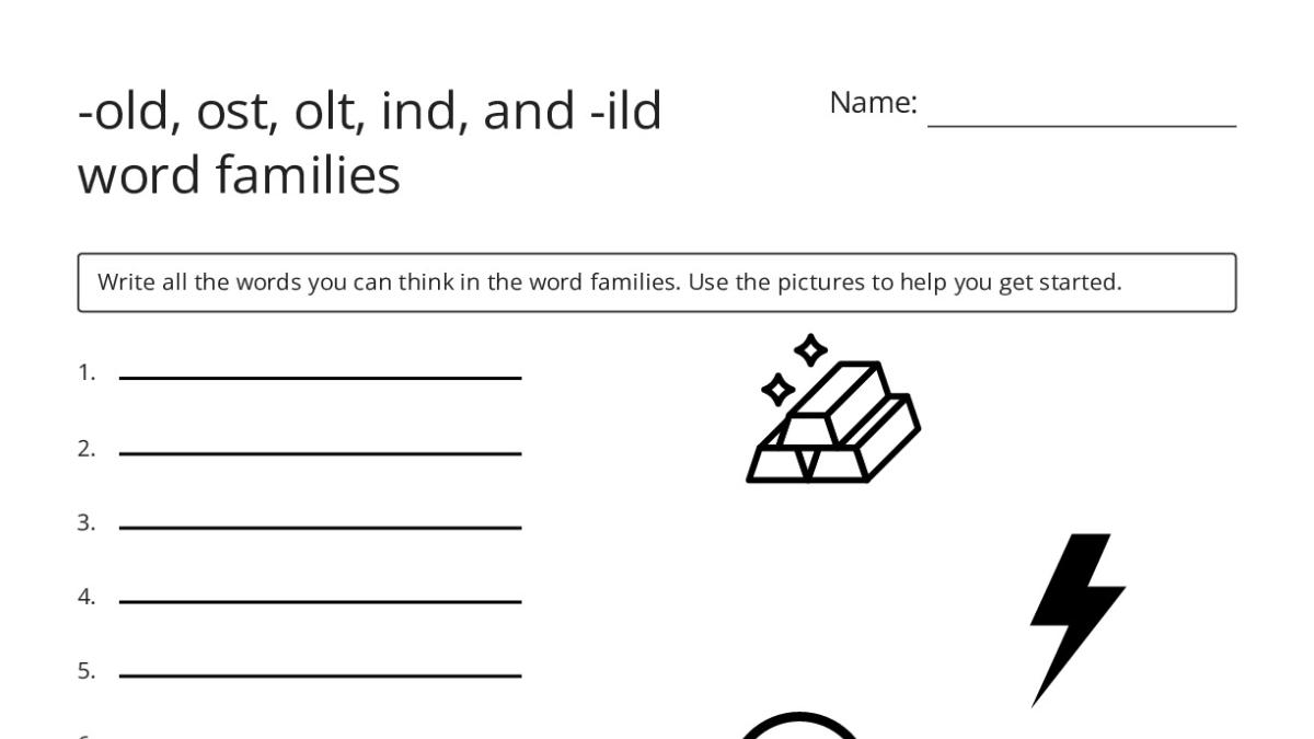 -old, ost, olt, ind, and -ild word families - My Worksheet Maker ...