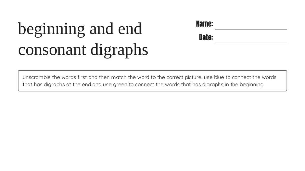 beginning and end consonant digraphs - My Worksheet Maker: Create Your ...