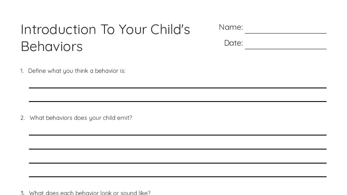 Introduction To Your Child's Behaviors - My Worksheet Maker: Create ...